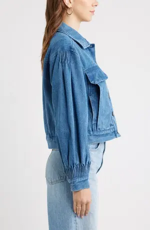 Treasure & Bond Pintucked Denim Jacket - Medium Wash