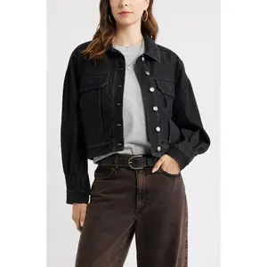Treasure & Bond Pintucked Denim Jacket - Washed Black