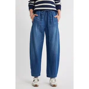 Caslon Pull-on Chambray Ankle Barrel Leg Pants - Medium Wash