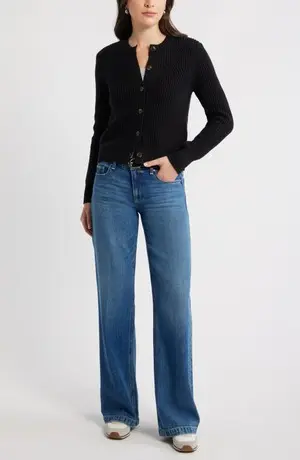 Caslon Shaker Stitch Pointelle Cardigan - Black