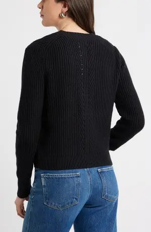 Caslon Shaker Stitch Pointelle Cardigan - Black