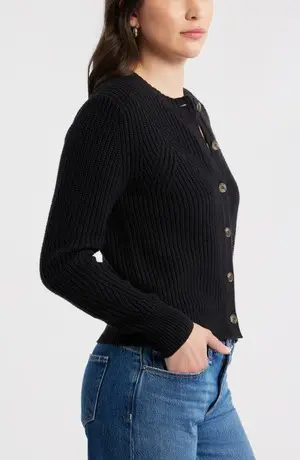 Caslon Shaker Stitch Pointelle Cardigan - Black
