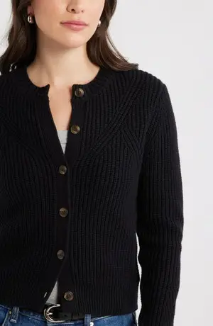 Caslon Shaker Stitch Pointelle Cardigan - Black