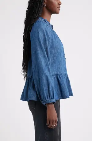 Caslon Peplum Cotton Chambray Top