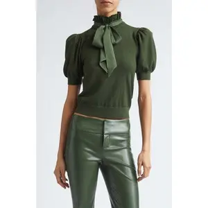 Alice + Olivia Chase Puff Sleeve Stretch Wool Sweater - Dark Fern