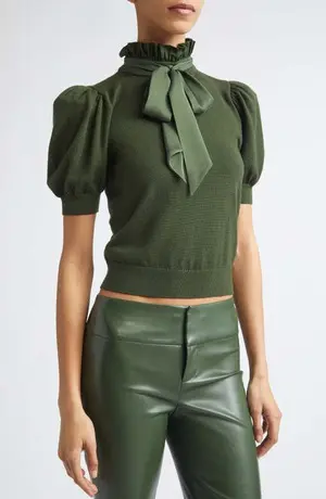 Alice + Olivia Chase Puff Sleeve Stretch Wool Sweater