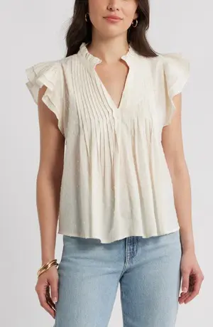 Caslon Ruffled Pleated Top - Ivory Pristine