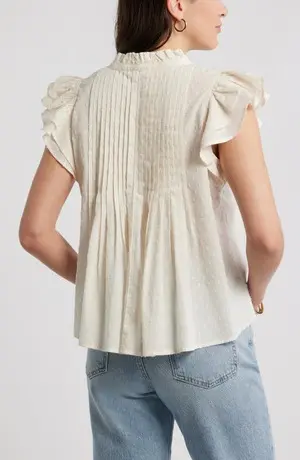 Caslon Ruffled Pleated Top - Ivory Pristine