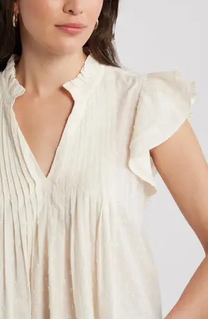 Caslon Ruffled Pleated Top - Ivory Pristine