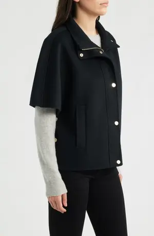 Michael Kors Double Face Wool Cape - Black