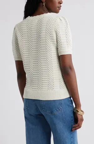Caslon Mixed Stitch Puff Sleeve Sweater - Ivory Pristine