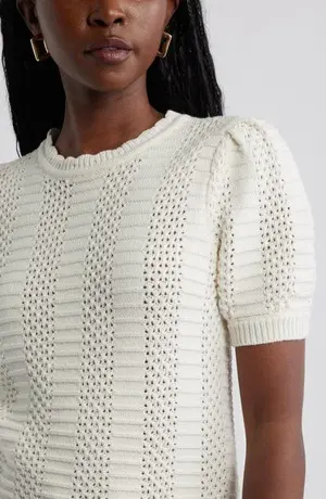 Caslon Mixed Stitch Puff Sleeve Sweater - Ivory Pristine