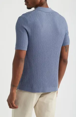 OPEN EDIT Textured Short Sleeve Polo Sweater