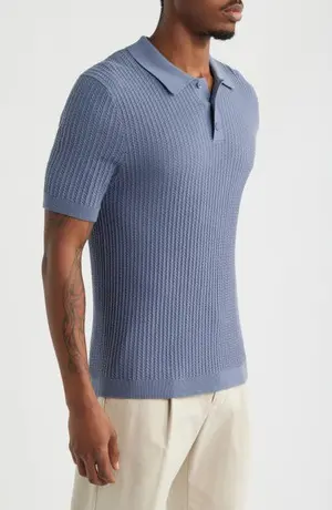OPEN EDIT Textured Short Sleeve Polo Sweater