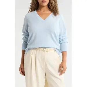 Nordstrom V-neck Cashmere Sweater - Blue Subdued
