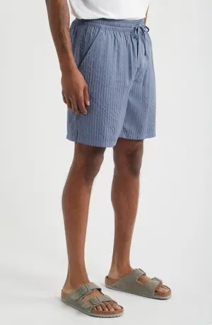 OPEN EDIT Stripe Seersucker Drawstring Shorts
