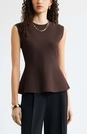 Nordstrom Sleeveless Peplum Sweater - Brown Coffee