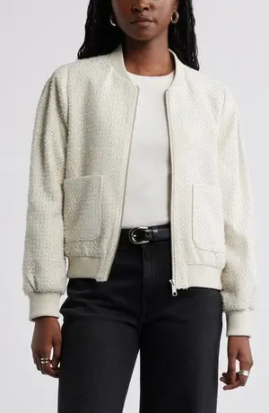 Caslon Tweed Bomber Jacket - Ivory Pristine