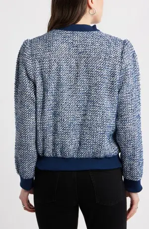 Caslon Tweed Bomber Jacket - Navy Still
