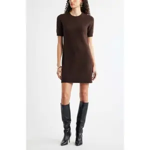 Nordstrom Short Sleeve Wool & Cashmere Sweater Dress - Brown Mole