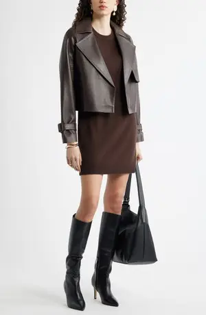Nordstrom Short Sleeve Wool & Cashmere Sweater Dress - Brown Mole