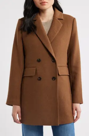Bernardo Plaid Double Breasted Coat Dark Camel