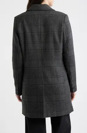 Bernardo Plaid Double Breasted Coat - Grey
