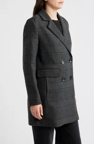 Bernardo Plaid Double Breasted Coat - Grey