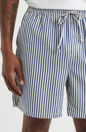 OPEN EDIT Stripe Seersucker Drawstring Shorts
