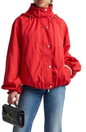Avec Les Filles Balloon Hem Hooded Windbreaker Jacket - Cadmium