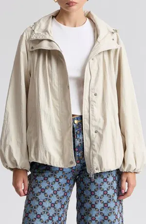 Avec Les Filles Balloon Hem Hooded Windbreaker Jacket - Porcelain