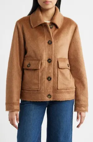Bernardo Faux Calf Hair Trucker Jacket - Camel