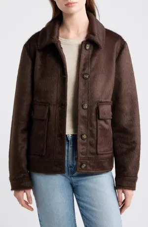 Bernardo Faux Calf Hair Trucker Jacket - Chocolate