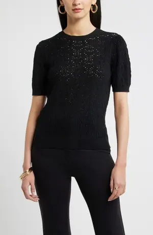 Nordstrom Pointelle Crewneck Sweater - Black