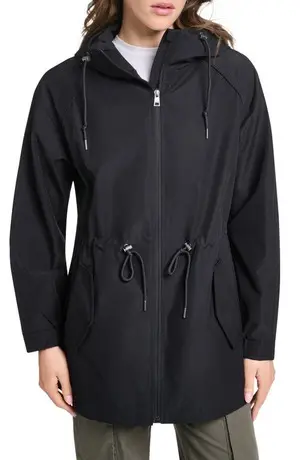 LEVI'S Water Resistant Hooded Rain Jacket With Drawstring Details - Black