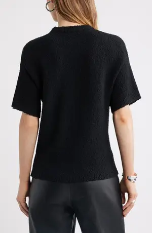 Nordstrom Short Sleeve Stretch Wool Blend Bouclé Sweater - Black