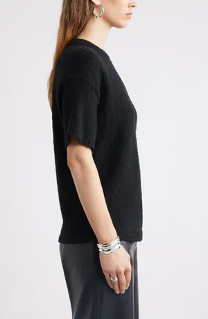 Nordstrom Short Sleeve Stretch Wool Blend Bouclé Sweater - Black