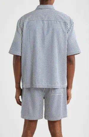 OPEN EDIT Stripe Short Sleeve Seersucker Button-up Shirt