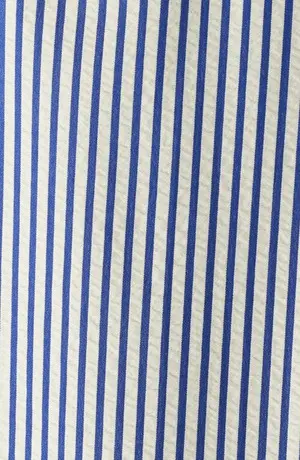OPEN EDIT Stripe Short Sleeve Seersucker Button-up Shirt