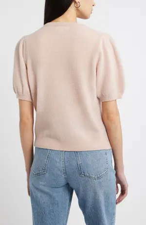 Nordstrom Puff Sleeve Cashmere Cardigan - Pink Adobe