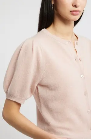 Nordstrom Puff Sleeve Cashmere Cardigan - Pink Adobe