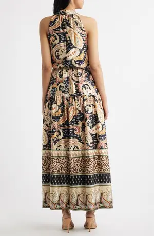 Julia Jordan Paisley Print Stretch Satin Maxi Dress