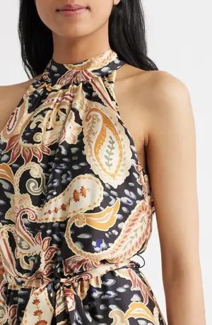 Julia Jordan Paisley Print Stretch Satin Maxi Dress