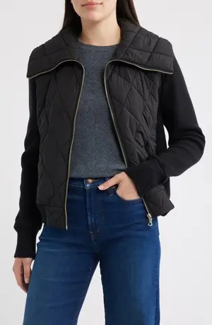Bernardo Mixed Media Knit & Quilted Jacket - Black