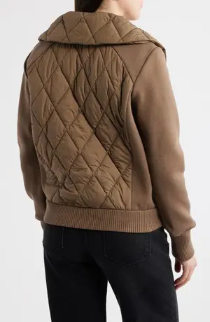 Bernardo Mixed Media Knit & Quilted Jacket - Shitake