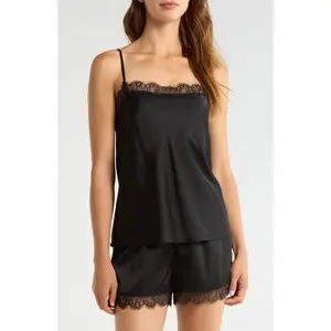 Nordstrom Scalloped Lace Trim Square Neck Satin Camisole - Black