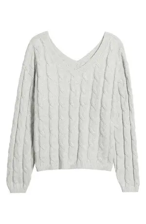 Bp. Cable Knit V-neck Cotton Blend Sweater - Grey Light Heather