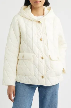 Bernardo Diamond Quilted Hooded Liner Jacket - Vanilla Ice