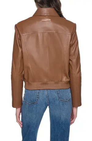 Cole Haan Leather Bomber Jacket - Hazelnut