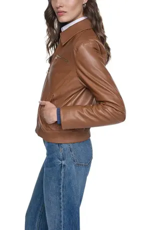 Cole Haan Leather Bomber Jacket - Hazelnut